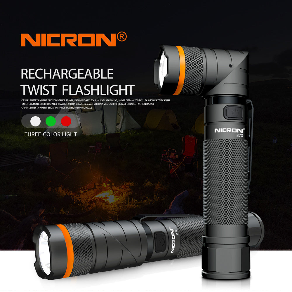 NICRON B70 Rechargeable Twist flashlight with extra red and green ligh ...
