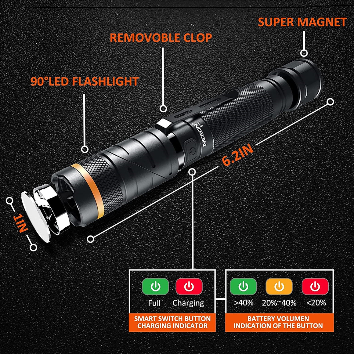 NICRON B70 Rechargeable Twist flashlight with extra red and green ligh ...